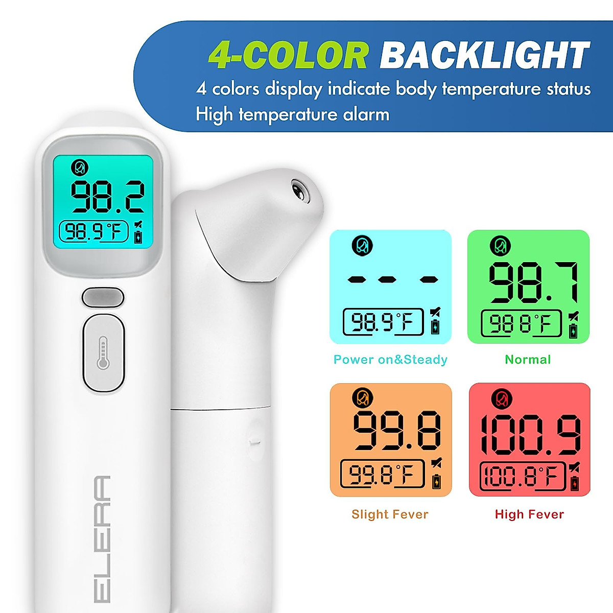 Elera Ear Thermometer for Kids, Baby Thermometer with Forehead and Ear Mode for Adults, Infant, Kids and Toddler, Touchless and 1 Second Reading with Fever Alarm and Mute Function, LCD