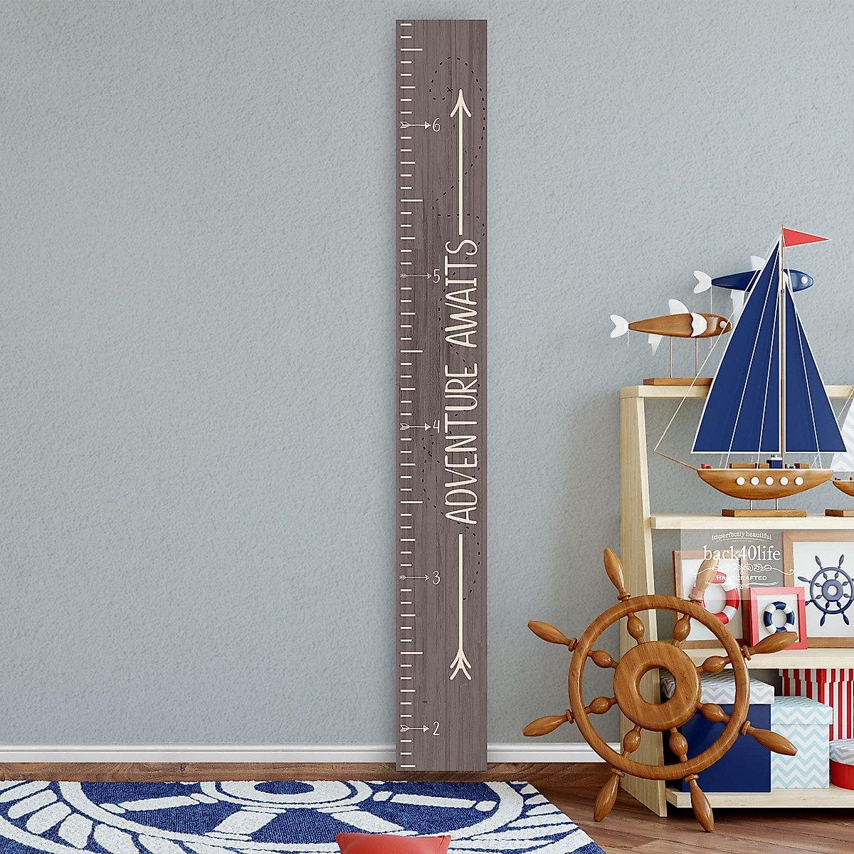 Back40Life Wooden Kids Growth Chart Ruler for Boys and Girls (Adventure Awaits) (Ebony Wash)