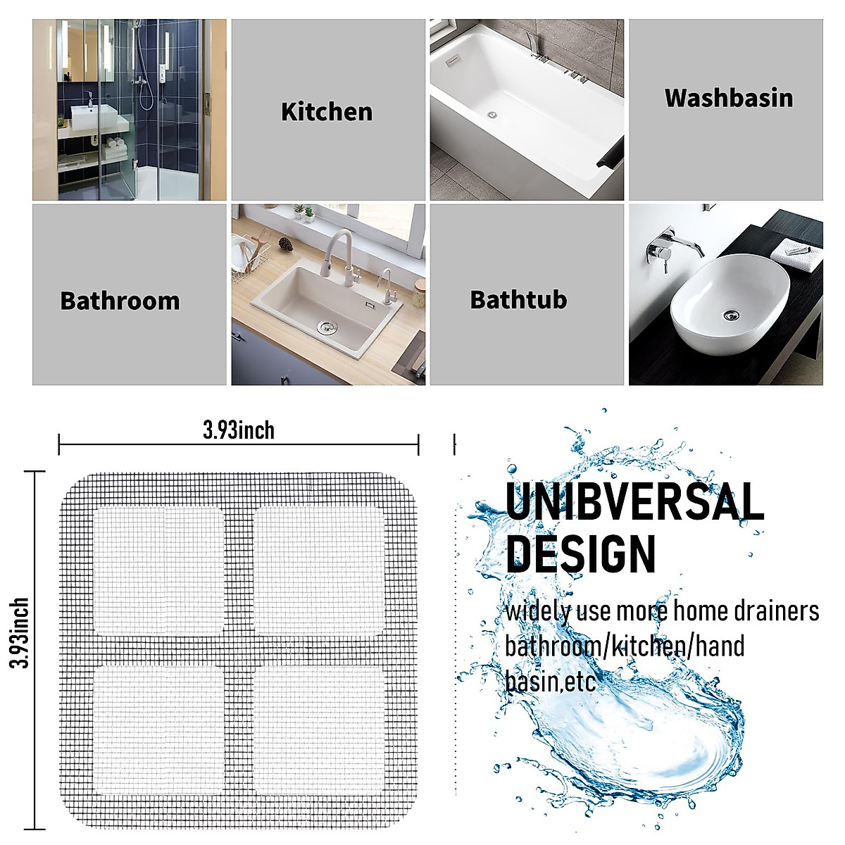 30 PCS, 3.9" X 3.9" Disposable Drain Covers, Disposable Drain Hair Catcher, Disposable Drain Covers for Shower, Disposable Filter Patches for Drain, Disposable Shower Drain Hair Catcher Mesh Stickers