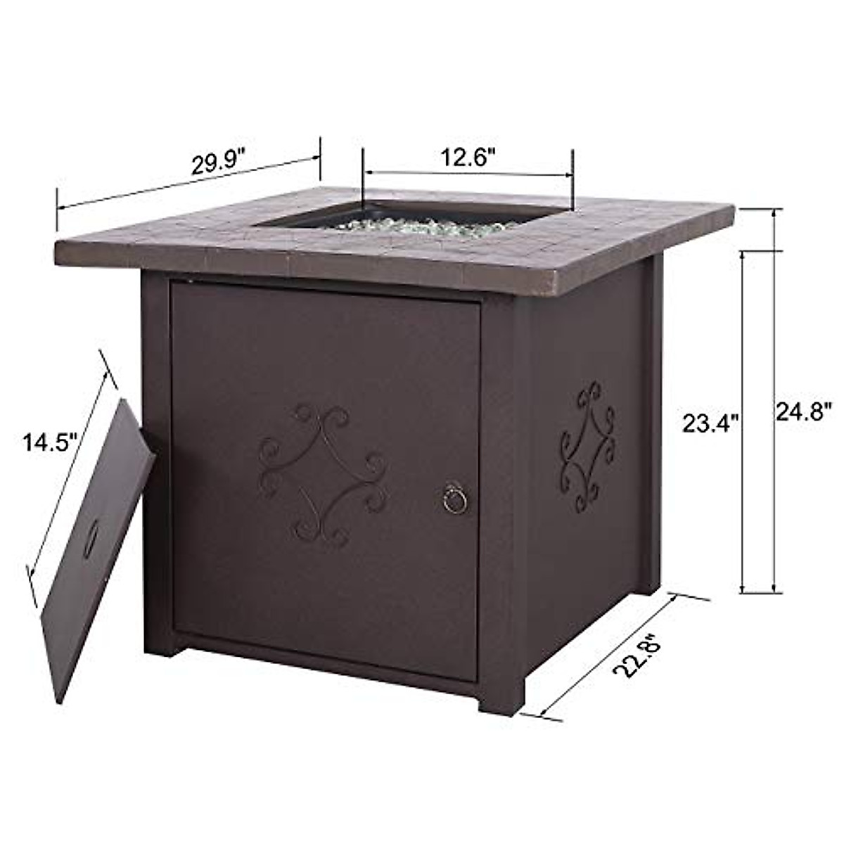 Nuu Garden 30-Inch Propane Fire Pit Table, 40,000 BTU Steel Fire Table for Outside with Lid and Fire Glass Beads and Cover for Parties, Patio, Backyard, Brown