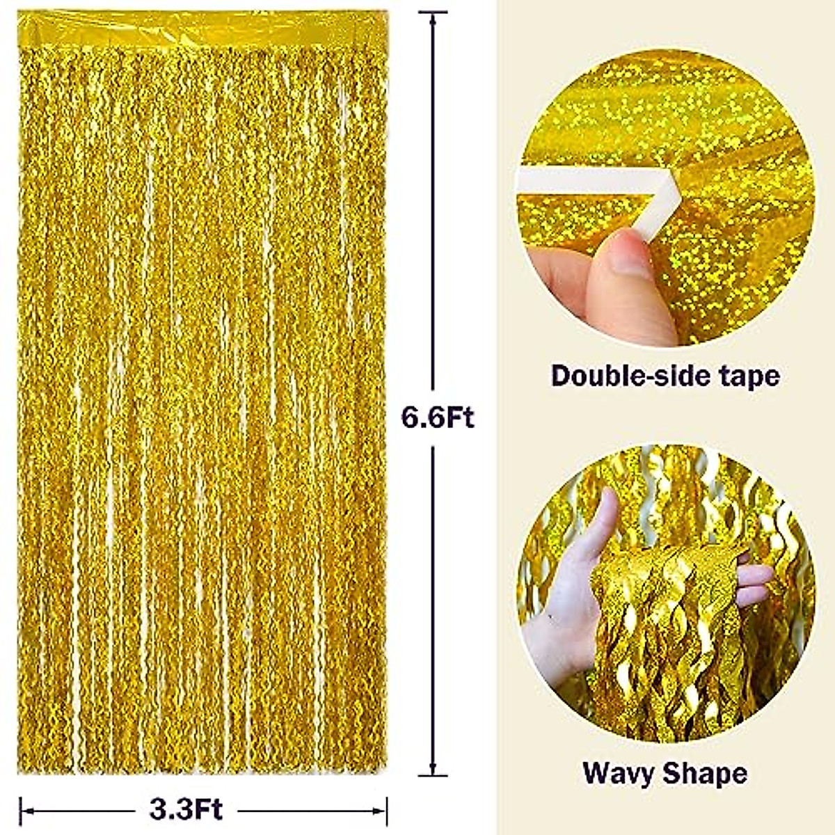 Glitter Foil Gold Foil Fringe Curtains Party Decorations ，Birthday Party Wedding and Festival Decorations， Girl Princess Bachelorette Euphoria Theme Party Decorations - 3 Packs (Golden Yellow)