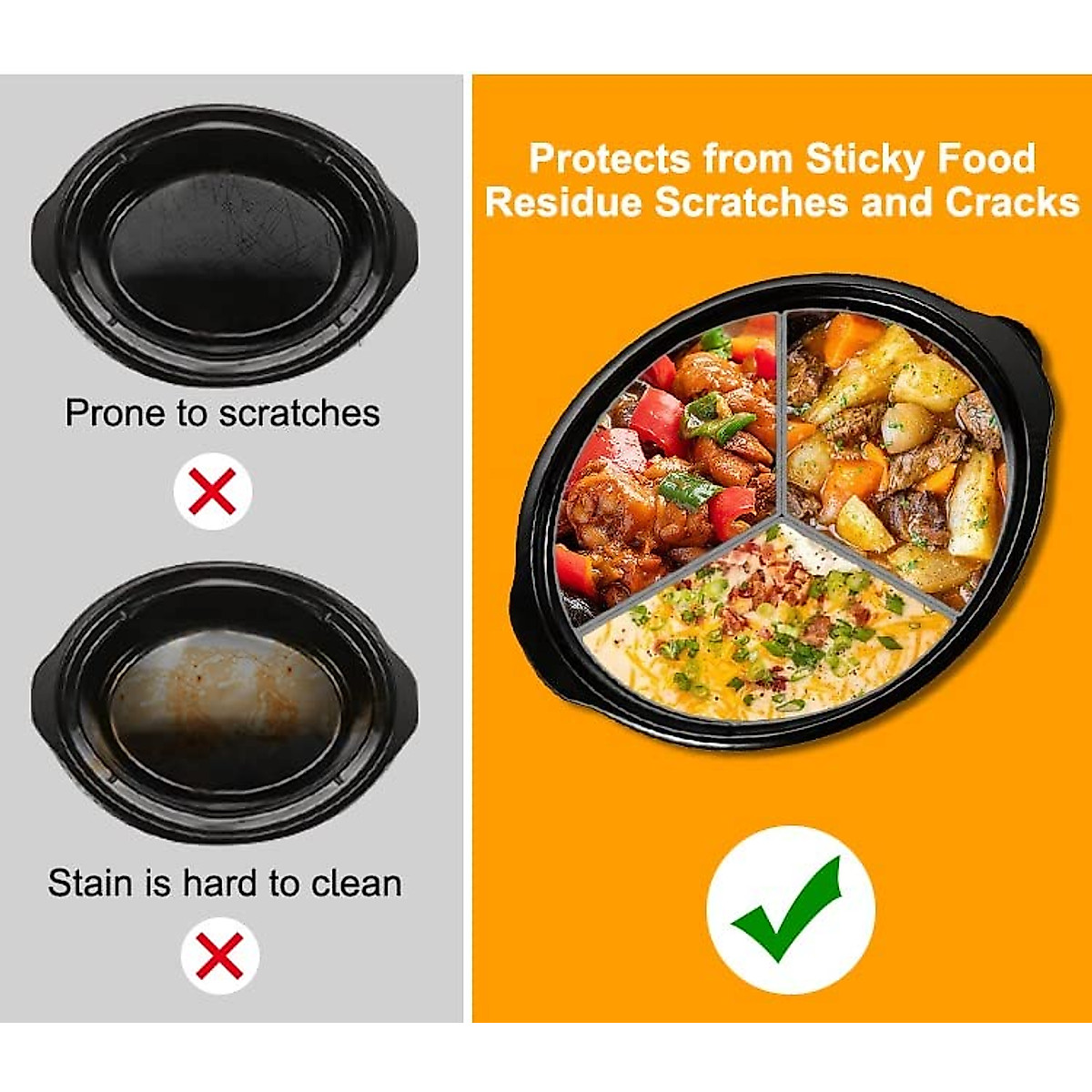 Melon Melo 3-PCS Silicone Crockpot Divider Insert | Mini Crock Pot Divider | Small Crockpot | Slow Cooker Reusable Leak-proof, Dishwasher Safe for all 6-8 Quart QT Crockpot Cookers Accessories