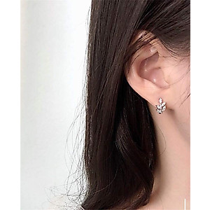 CZ Leaf Cartilage Huggie Small Hoop Earrings for Women Girls 925 Sterling Silver Cubic Zirconia Cluster Leaves Round Studs Tragus Pierced Ear Endless Hoops 8mm Dainty Gifts (Silver)