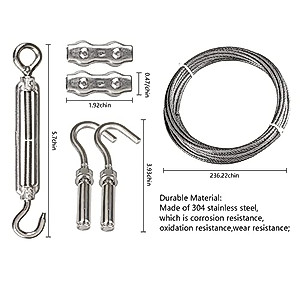 Clotheslines,20ft Portable Windproof Clothes Rope Line with Stainless Steel Cable Tightener System Multipurpose Heavy Duty Laundry Rope for Christmas Decor Outdoor/Indoor/Home/Drying (20Ft/6m)