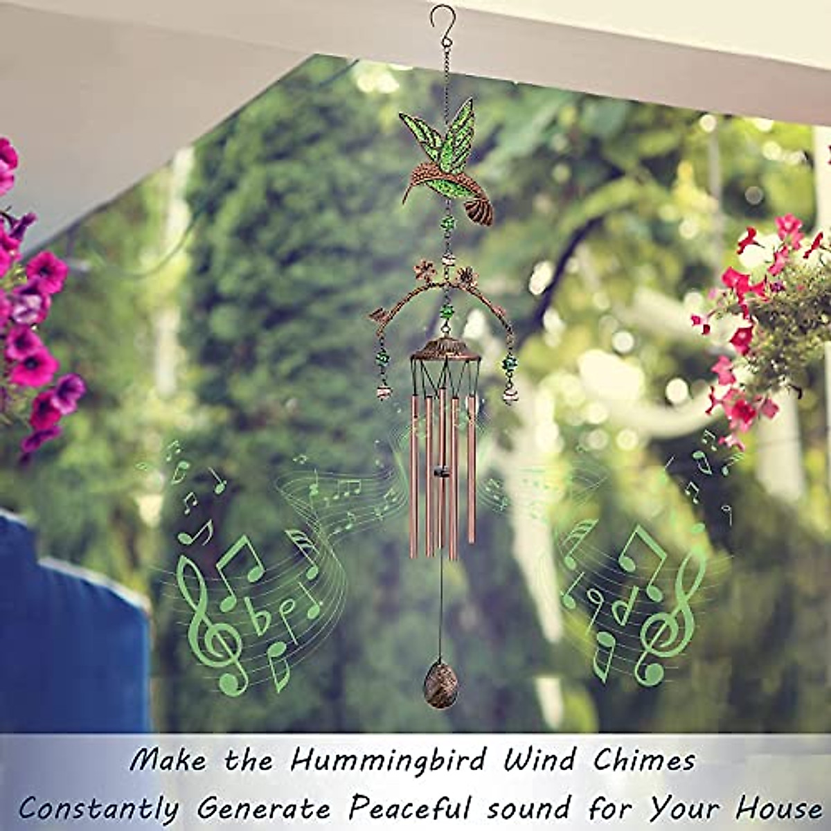 Wind Chimes - Hummingbird Wind Chimes for Outside Deep Tone 34 inches 5 Aluminum Tubes, Birthday Anniversary Hummingbird Gifts for Mom, Grandma, Daughter, Decoration for Home, Garden, Patio, Backyard