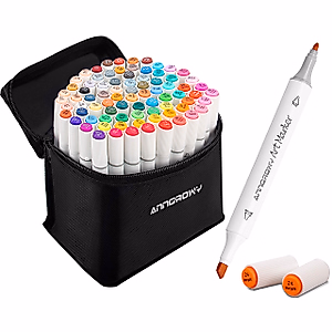 anngrowy 80 Colors Alcohol Markers for Adult Coloring Double Tipped Art Markers Set for Artists/Kids Coloring Drawing Sketch Dual Tip Alcohol Based Marker Art Set Bonus 1 Colorless Blender Marker