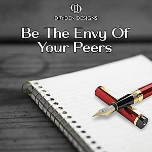 Dryden Designs Fountain Pen - Medium Nib | Includes 24 Ink Cartridges (12 Black 12 Blue) and Ink Refill Converter | Calligraphy Pen, Consistent Writing, Smooth Flow -Royal Red