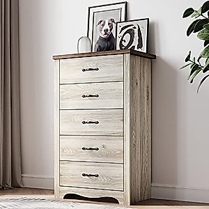 LINSY HOME 5 Drawer Chest, White Dresser for Bedroom, Dresser Organizer, Tall Dresser Wood Chest of Drawer for Nursery Kids Room Organizer with Anti-Tipping Device