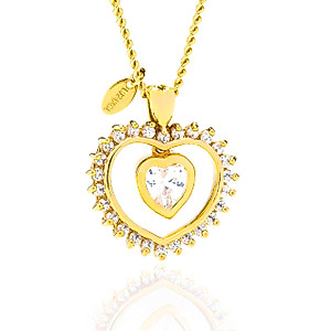 LIFETIME JEWELRY Cubic Zirconia Dangle Heart Pendant Necklace 24K gold plated