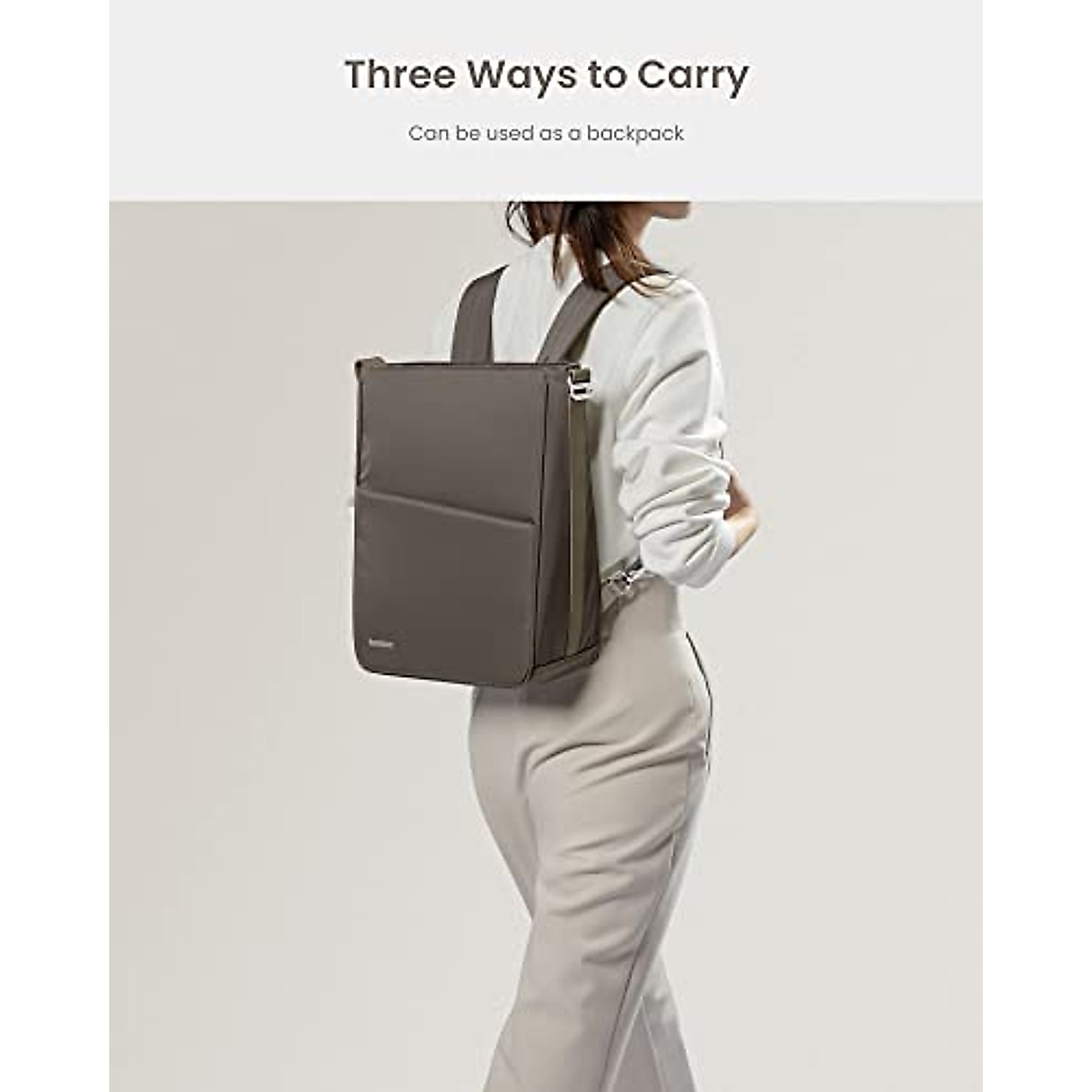 tomtoc Convertible Tote Bag Laptop Backpack for Woman, Slim Water-resistant Work Travel Casual Daypack Crossbody Shoulder Bag with Wide Top Open Laptop Compartment Fits 14 Inch Laptop