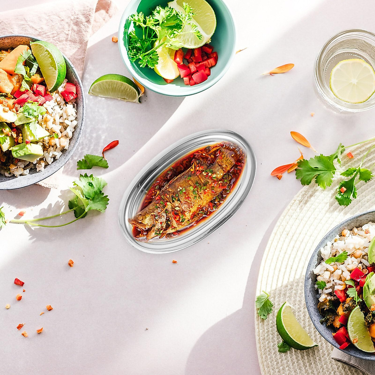 Luxshiny stainless steel fish steamer grill pans metal dinner plates fish steam plate stainless steel towel tray fruit tray camping plates Practical Pastry Plate steak child jewelry