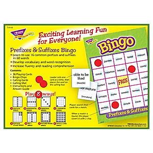 TREND ENTERPRISES: Prefixes & Suffixes Bingo Game, Exciting Way for Everyone to Learn, Play 8 Different Ways, Great for Classrooms and At Home, 2 to 36 Players, For Ages 8 and Up