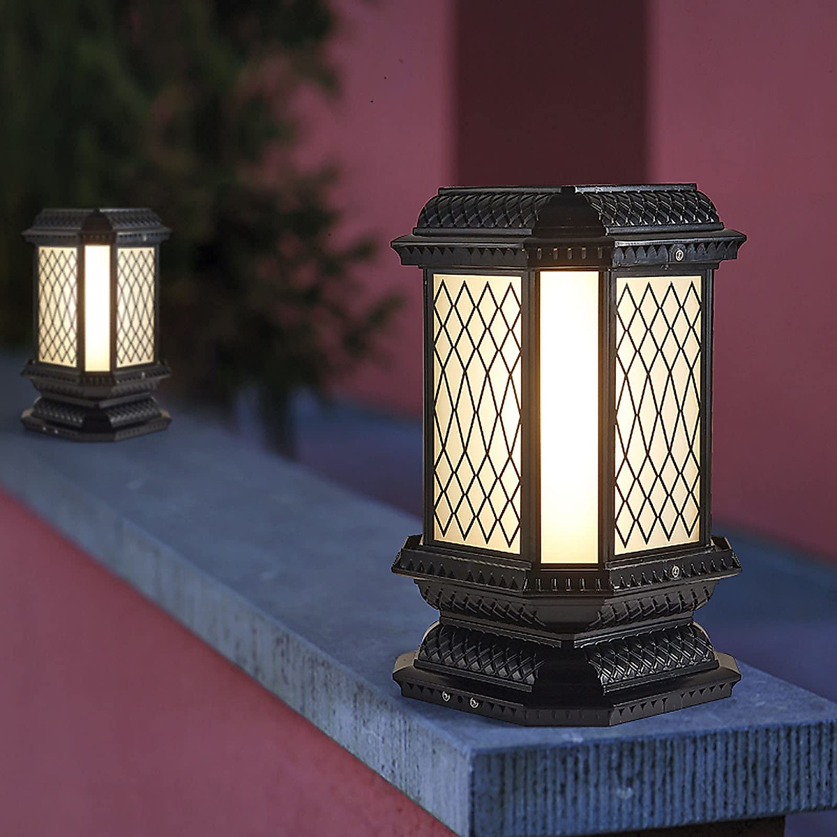 Post Lights LED Solar Stigma Headlight, Dual Purpose Waterproof Outdoor Pillar Lantern Modern Minimalist Garden Home Villa Column Lamp Decoration Patio Villa Balcony Gate Street Post Lighting