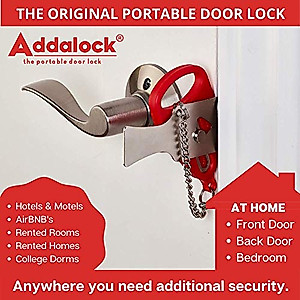 Addalock The Original Portable Door Lock by Rishon Enterprises for Home Security Used as an Apartment Security Lock, Travel Door Lock, AirBNB Lock and Dorm Room Essentials, 2 pck