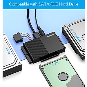 FIDECO USB 3.0 to SATA or IDE Adapter, Hard Drive Adapter Cable Universal for 2.5/3.5 inch SATA HDD/SSD & IDE HDD with 12V Power Adapter