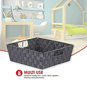 Home Basics Basket Non-Woven Strap BIN Gray LRG, Large, Grey