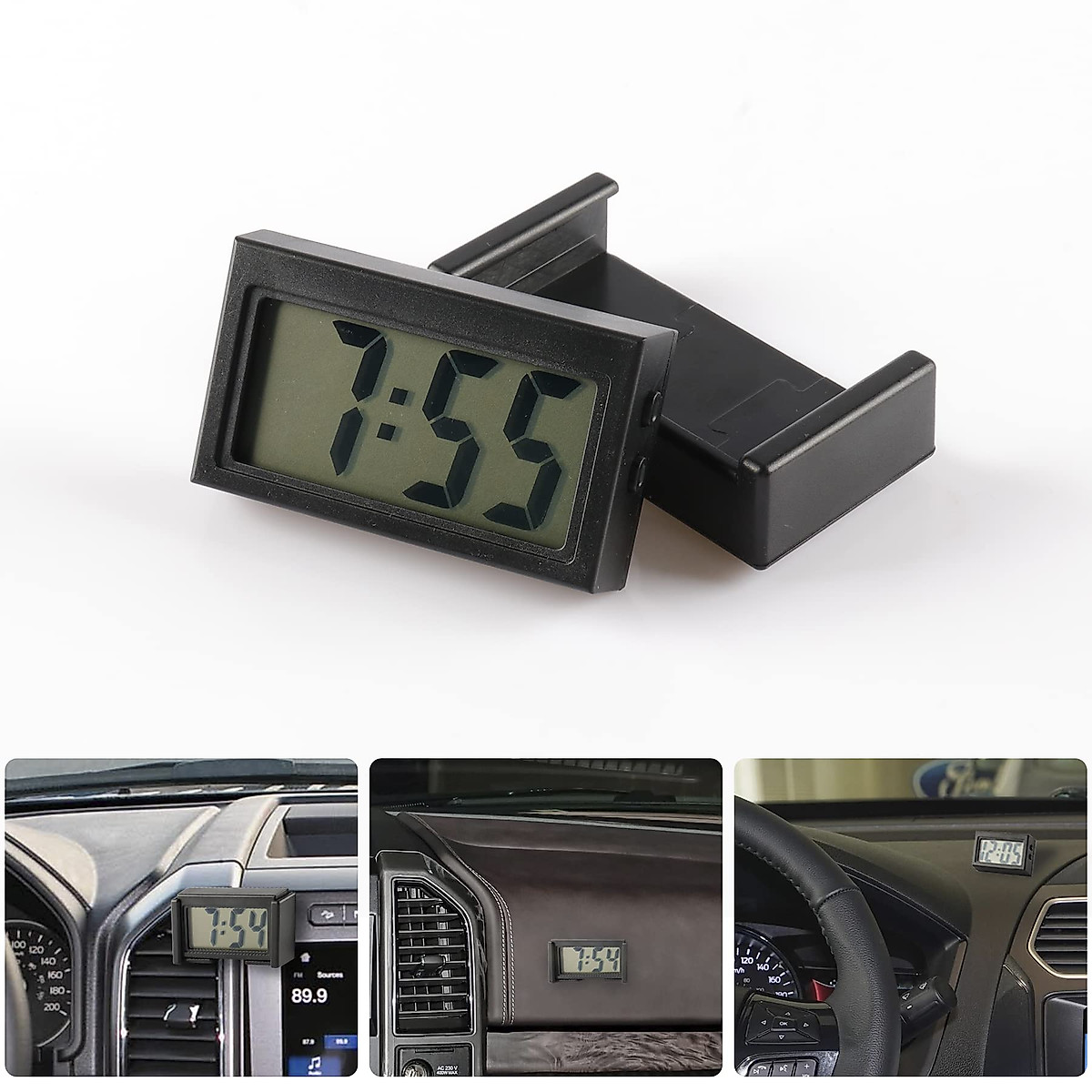 UYYE Mini Digital Car Clock Sticky Electronic Car Clock, Accessories with Clear LCD Screen Self-Adhesive Stand Digital Clock for Car Truck Dashboard Home Office Table