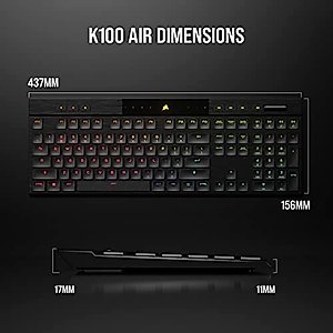 Corsair K100 AIR Wireless RGB Mechanical Gaming Keyboard - Ultra-Thin, Sub-1ms Slipstream , Low-Latency Bluetooth, Cherry MX Ultra Low Profile Keyswitches - NA Layout, QWERTY - Black