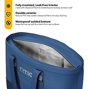 RTIC Everyday Insulated Tote Bag, Large Reusable Thermal Cooler with Zippered Top for Beach, Grocery, Shopping, Camping, Picnic, Travel, 35 L Capacity, Navy