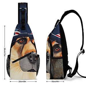NAWFIVE Sling Bag German Shepherd Dog Crossbody Backpack with Anti Theft 4th of July Adjustable Shoulder Bag for Travel,Hiking,Cycling,Camping
