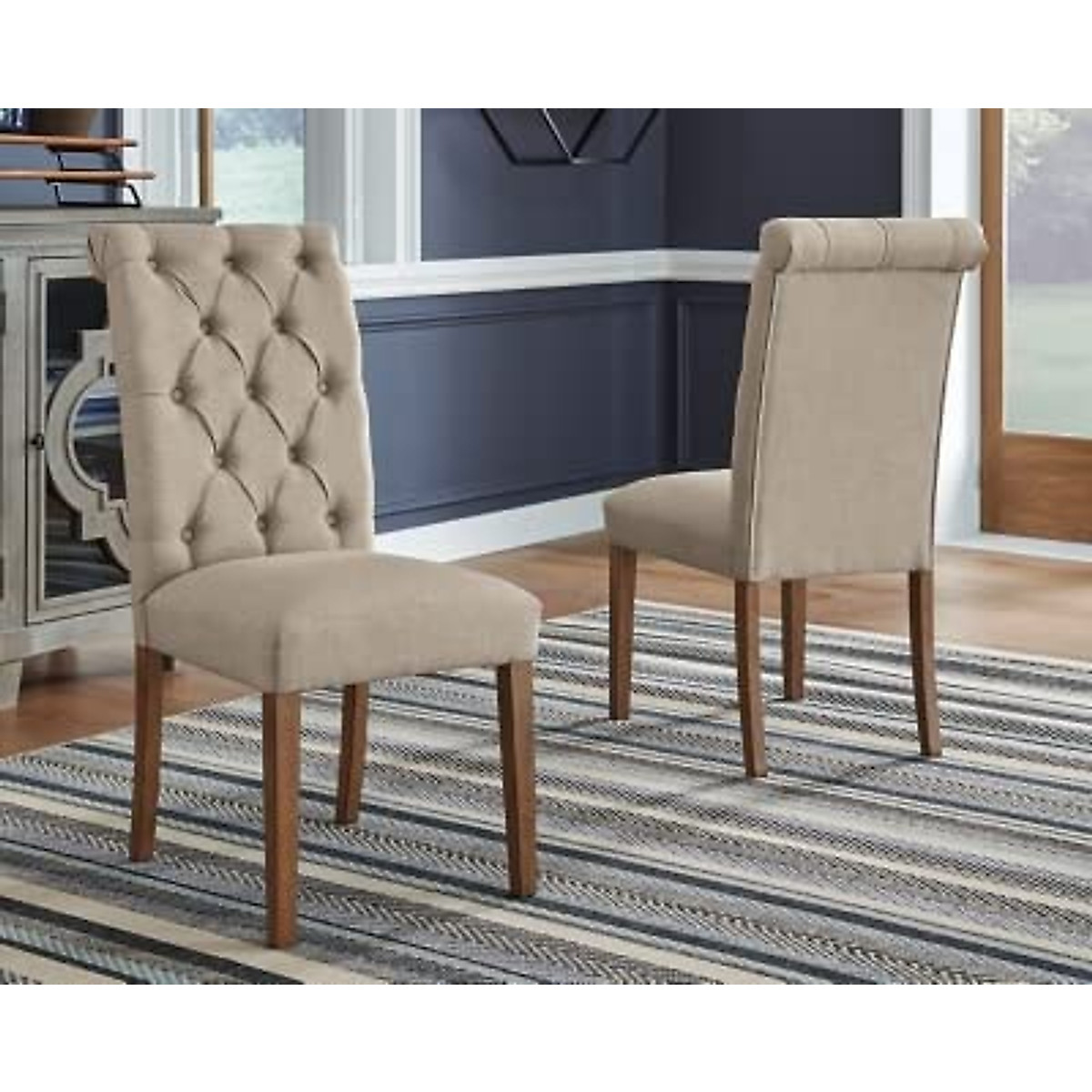 Signature Design by Ashely Harvina French Country Tufted Upholstered Dining Chair, 2 Count, Beige