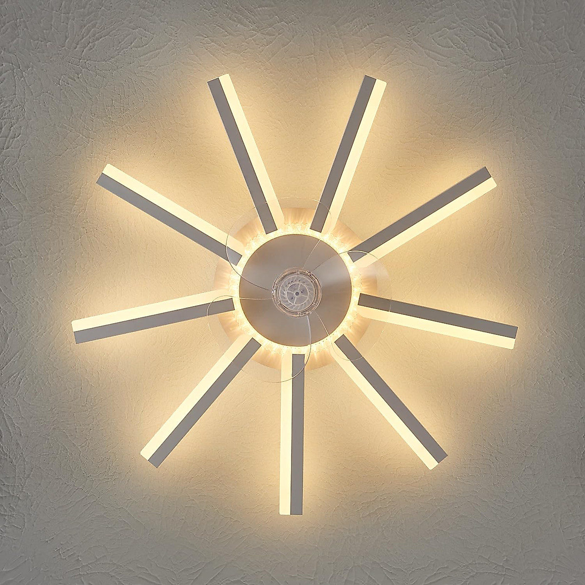 HuixuTe 27" Geometric Ceiling Fan with Lights, 3 Colors 6 Speeds Personalized Ceiling Fan with Light Remote Control, White Low Profile Ceiling Fan with Light for Kitchen Bedroom