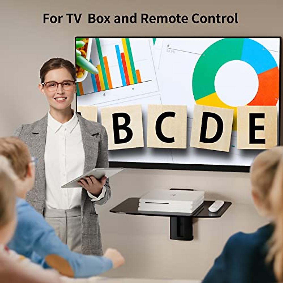 Floating Entertainment Center Shelf, Projector Wall Mount DVD Shelf, Floating Entertainment Center Bracket Under TV for Cable Boxes/Games Console/DVR/TV Accessories, Black (Glass Black 1)