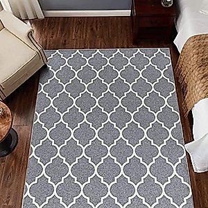jinchan Area Rug 3x5 Door Mat Kitchen Rug Moroccan Rug Indoor Geometric Mat Soft Quatrefoil Trellis Doormat Non Slip Bathroom Rug Low Profile Floor Cover Entryway for Dining Room Heathered Dark Grey