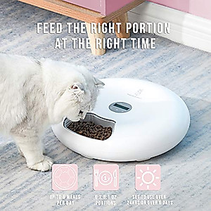 Automatic Cat Feeder - 6-Meal Wet and Dry Food Programmable Auto Dispenser with Digital Timer - Suitable for Cats and Small Dogs- USB & Battery Power Supply - Portion Control - Easy to Open Cover