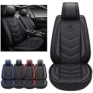 OASIS AUTO Z Car Seat Covers Accessories 2 Piece Front Premium PU Leather Cushion Protector Universal Fit for Most Cars SUV Pick-up Truck, Automotive Vehicle Auto Interior Décor (OS-003 Black)