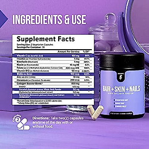 Inno Supps Hair + Skin + Nails | Vegan Collagen Booster | Biotin, Verbasnol, B12, Horsetail Herb Powder | 60 Capsules