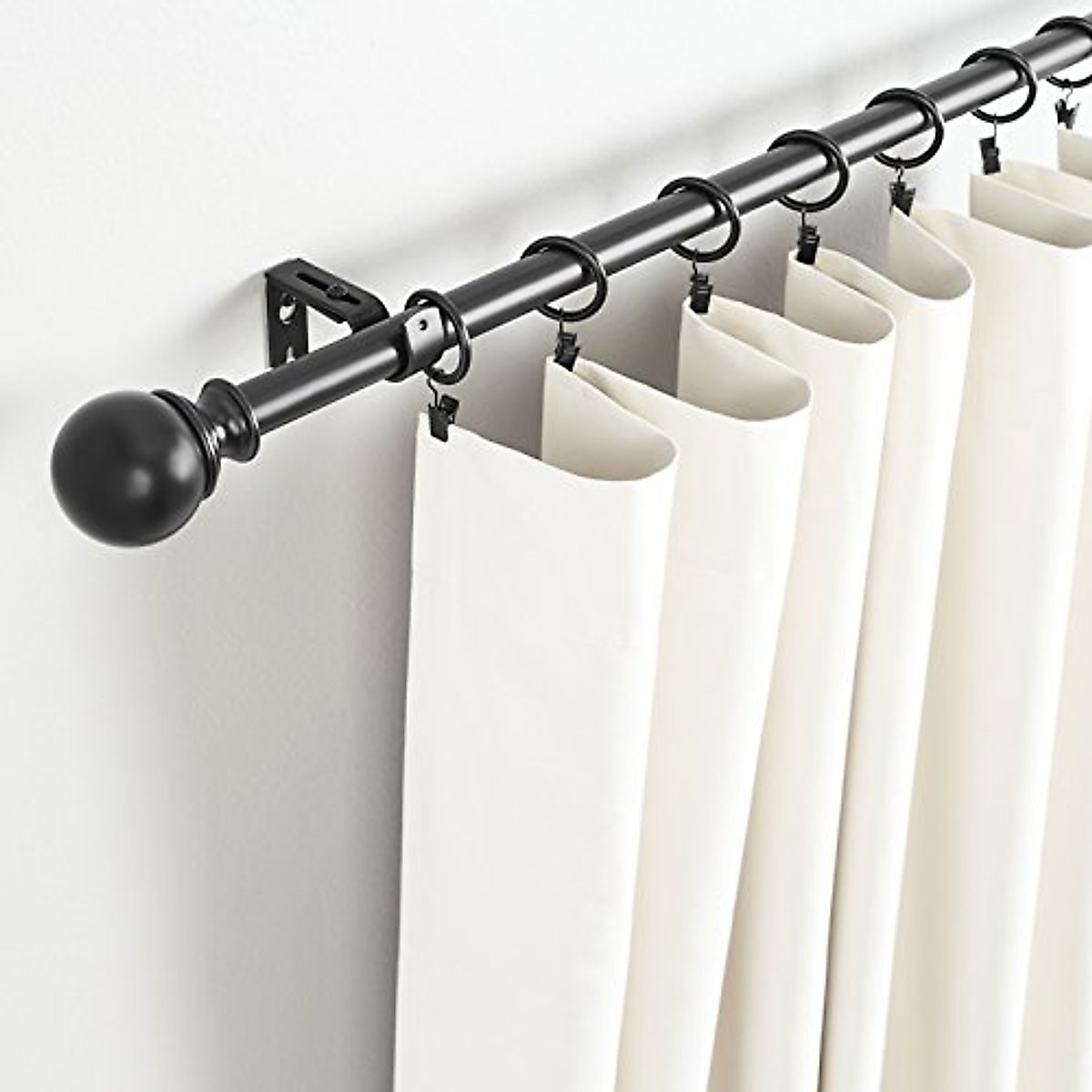 Amazon Basics Adjustable Curtain Rod Wall Bracket Hooks, Set of 2, Black