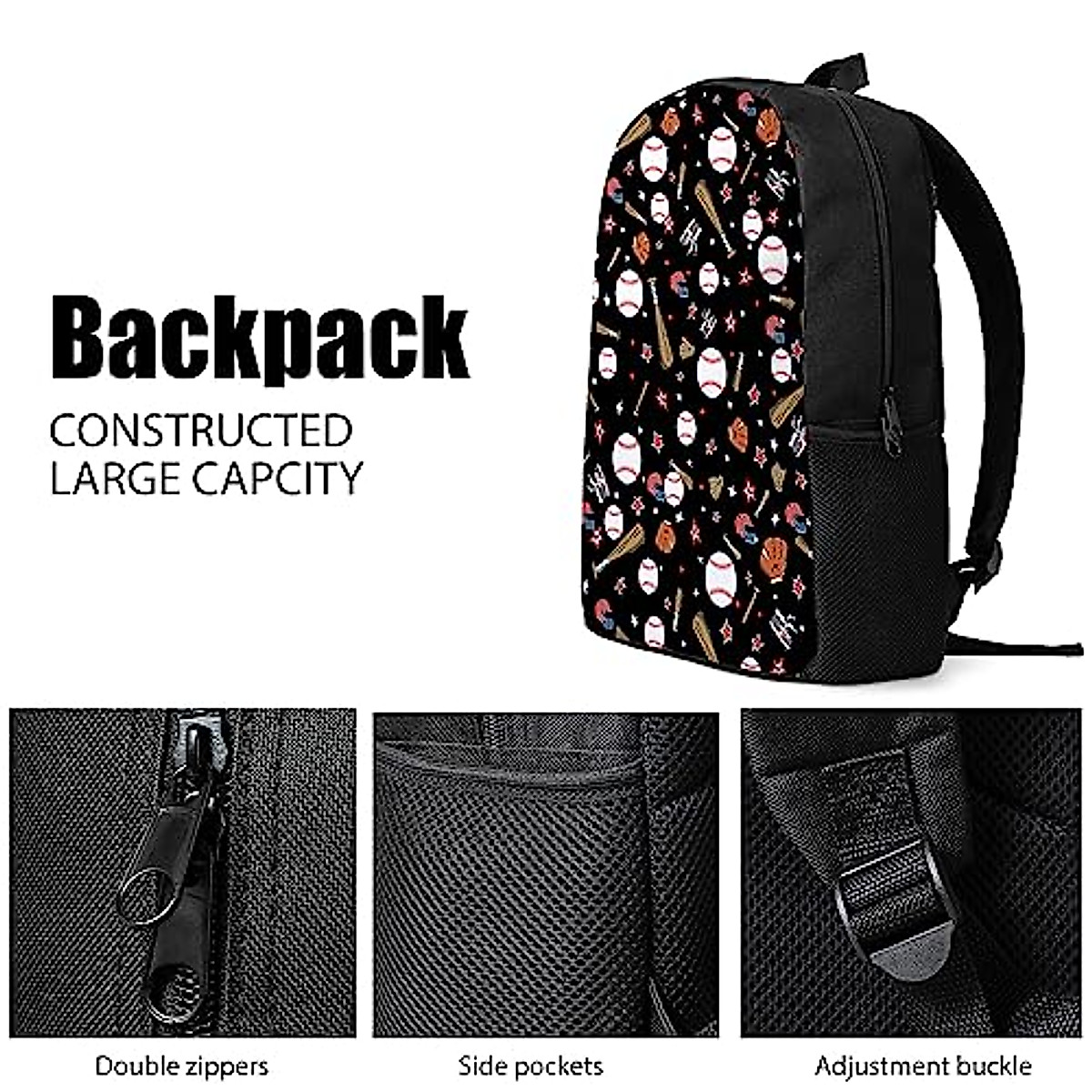 Roftidzo Baseball 3 Piece Backpack Set with Lunch Box Pen Box for Boys Girls, High Capacity Bookbag Lunch Bag Pencil Case for Man Women Workplace Travel