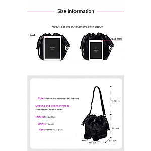 ENYIWH Women Leopard Print Faux Purse Fur Drawstring Bucket Bag Shoulder Crossbody Bag