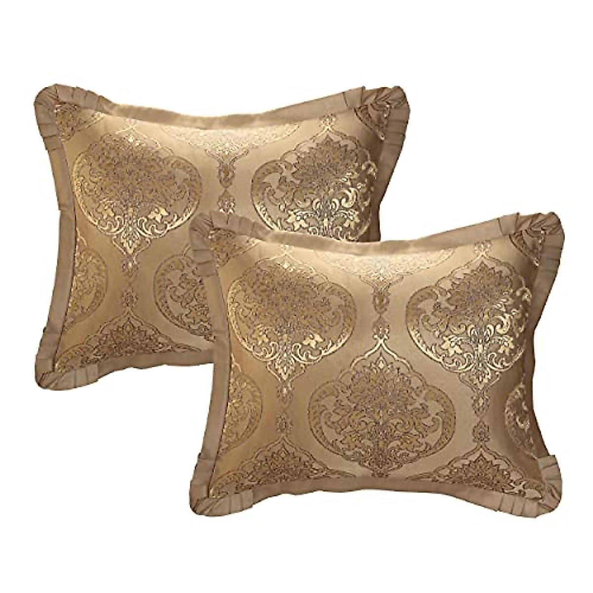 Chic Home 9 Piece Como Decorator Upholstery Quality Jacquard Motif Fabric Bedroom Comforter Set & Pillows Ensemble, King, Gold