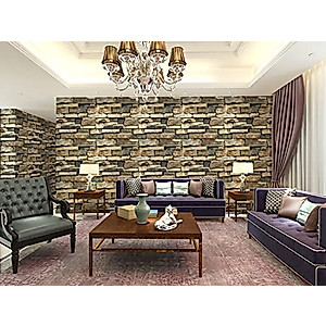 TUOKING 17.7 in x 32 ft Peel and Stick Wallpaper Self-Adhesive Removable Home Decoration, Stone Brick