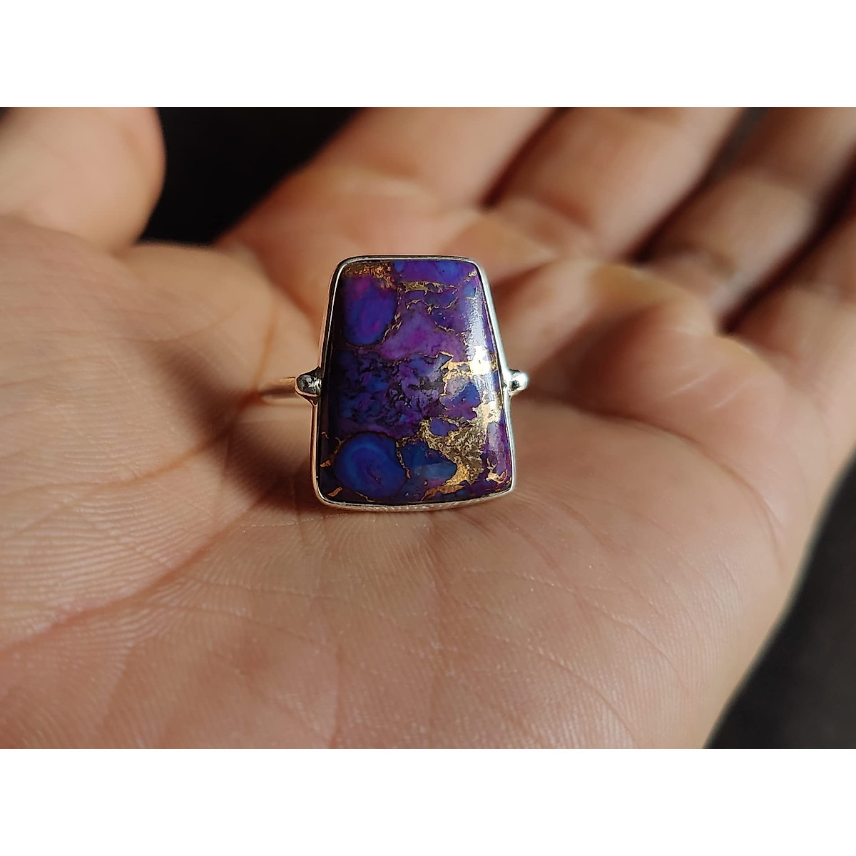 Handmade Jewelry, Purple Copper Turquoise Ring, 925 Solid Sterling Silver Ring, Boho Ring, Turquoise Gemstone Ring, Silver Jewelry, Gift for Her (10)