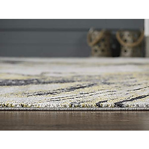 Abani Contemporary Abstract Turkish Area Rug, Laguna Collection Grey & Yellow Modern 4' x 6' Rectangle Accent Rugs