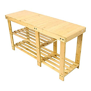 KKTONER Bamboo Shoe Rack Bench 3 Tier Entryway Shoe Storage Organizer Shelf Bamboo Bench with Shelves for Bedroom Living Room Kitchen Hallway(Natural Bamboo)