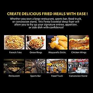 Festa Essential 14 Qt. Electric Countertop Commercial Deep Fryer with 6.8 Qt. Basket, for Restaurant and Home - 120V, 1700W, Stainless Steel Build