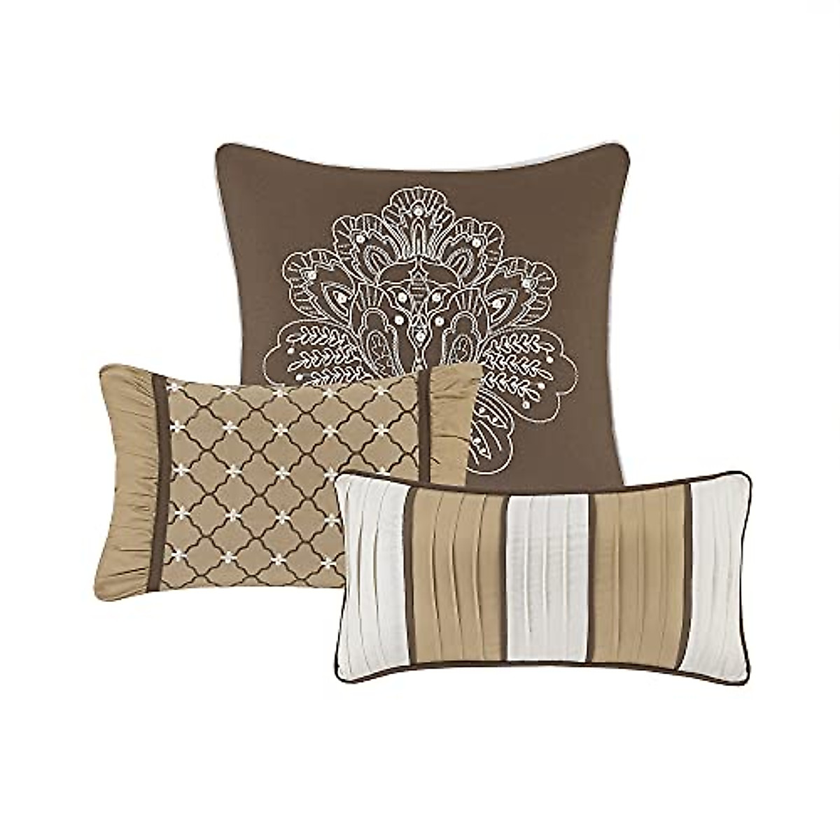 Madison Park Quilt Traditional Damask Design All Season, Lightweight Coverlet Bedspread Bedding Set, Matching Shams, Pillows, King/Cal King(104"x94"), Bellagio, Jacquard Brown/Gold 6 Piece (MP13-369)