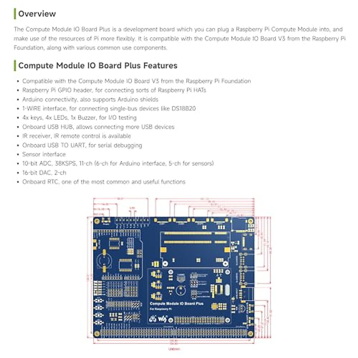Waveshare Compute Module IO Board Plus Development Composite Breakout Board for Developing with Raspberry Pi CM4S/CM3 CM3L Various Common Use Components