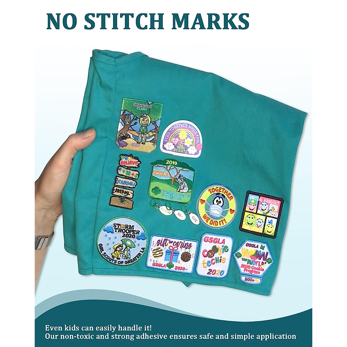 Patch Magic Adhesive, 2 Pack Girl Scout Patch Adhesive Washable Double-Sided Glue for Scout Badges, Patches, Fabric, and More, Cut to Fit Freestyle, No Sewing No Ironing