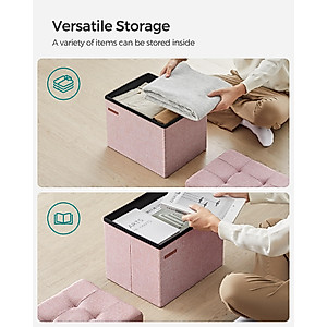 SONGMICS Small Folding Storage Ottoman, Foot Rest Stool, 12.2 x 16.1 x 12.2 Inches, 286 lb Load Capacity, for Living Room, Bedroom, Home Office, Dorm, Jelly Pink ULSF102R01