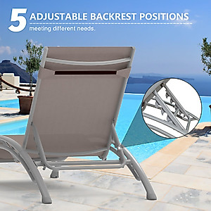 Domi Pool Lounge Chairs Set of 3,Aluminum Adjustable Outdoor Chaise Lounge with Side Table,All Weather Poolside Chairs for Deck Lawn Poolside, Textilene (Khaki)