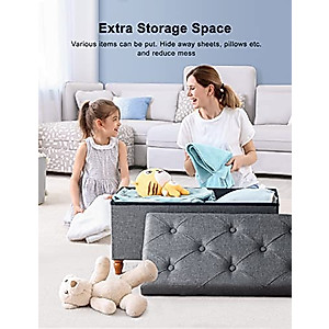 Nicehill Storage Ottoman with Wooden Legs, Nicehill Ottoman with Storage for Living Room, Folding Storage Ottoman Bench for Bedroom, Ottoman Foot Rest Stool, Linen Fabric Dark Grey 30" Ottoman