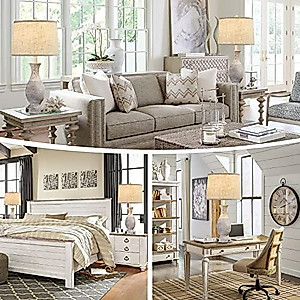 26.5" Farmhouse Table Lamp for Living Room, Rustic Touch Bedside Table Lamp Set of 2 with USB Charging Ports,3-Way Dimmable Nightstand Lamps for Bedroom,Oatmeal Linen Lampshade,LED Bulbs Included