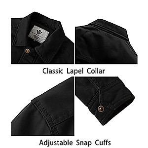 WenVen Men's Fashion Casual Cotton Canvas Military Jacket (Black, L)