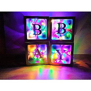 Serene Roses Royal Gold Baby Baby Shower Decorations: 36 Metallic Balloons, 4 Embossed Gold Boxes with 3x4 BABY Letters, 4 LED LIGHTS INCLUDED. Elegant Decoration for Your Little Prince or Princess