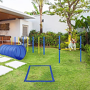 PawHut 4PC Obstacle Dog Agility Training Course Kit Backyard Competitive Equipment- Blue/Yellow